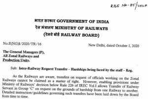 Inter-Railway Request Transfer - Hardships being faced by the staff