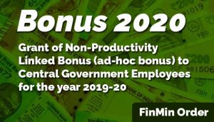 30 days bonus for Central Government Employees 2020 - FinMin Order