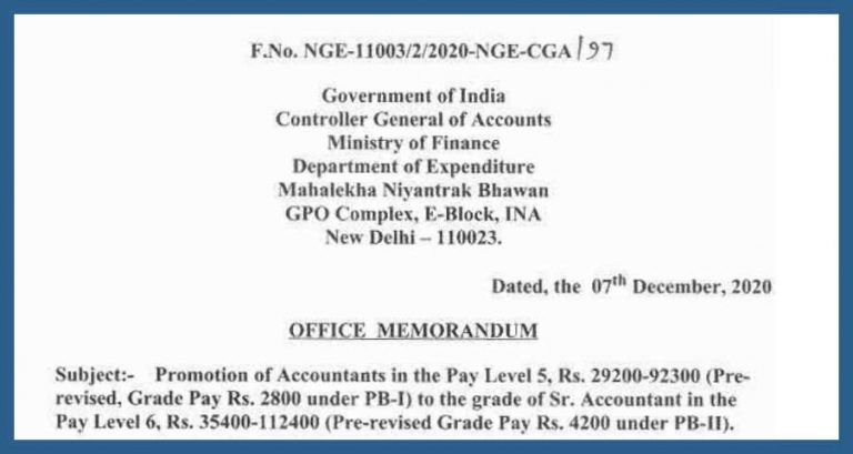 Promotion of Accountants in the Pay Level 5 to Pay Level 6 Sr Accountant