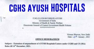 Extension of Empanelment of AYUSH Hospitals under CGHS till 14 Dec 2021
