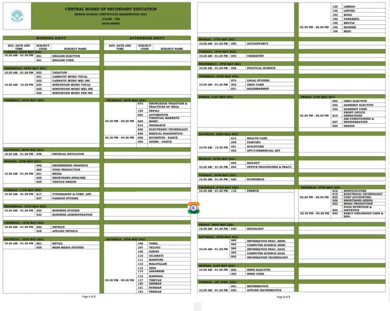 CBSE Class 12th Board Exam Time Table 2021 CBSE Class 12 Date Sheet CBSE Class 12th Board Exam Time Table 2021 CBSE Class 12 Date Sheet