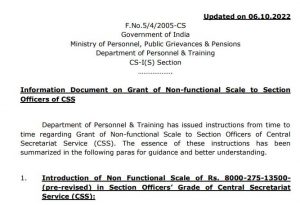 Non Functional grade pay 5400 DOPT order | Dopt orders on non ...