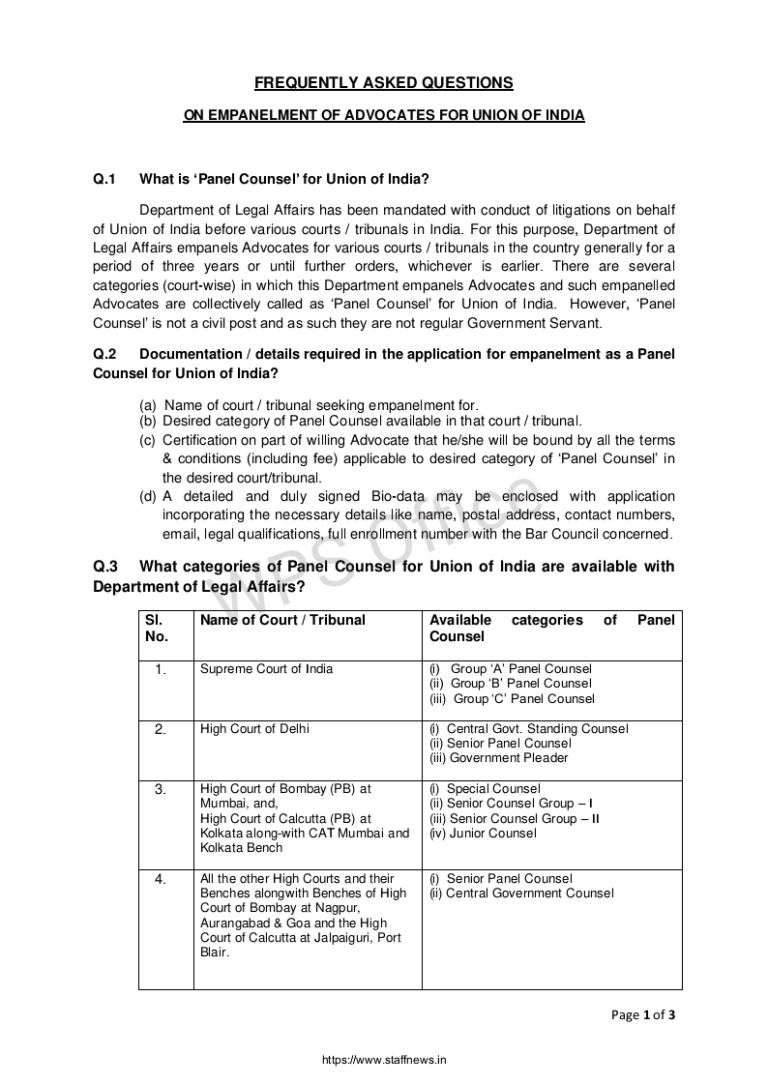 FAQ EMPANELMENT OF ADVOCATES FOR UNION OF INDIA - CENTRAL GOVERNMENT ...