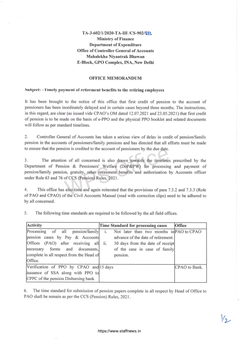 Timely payment of retirement benefits to the retiring employees - DoE ...