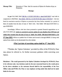 Extension of Time- limit for exercise of Option for fixation of pay on Promotion - PCDA ...
