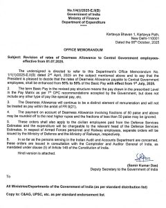 DA 2025 Hike: Central Govt Employees Get 58% from 01.07.2025